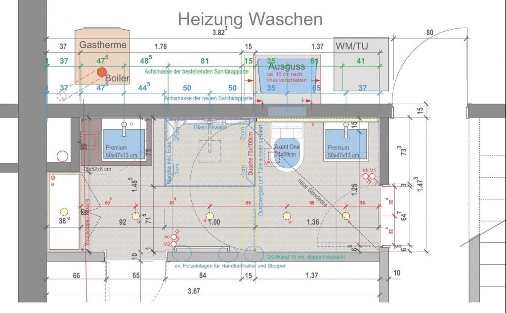 Pläne Bäder 1 in Witikon – BERCLAZ Architekten